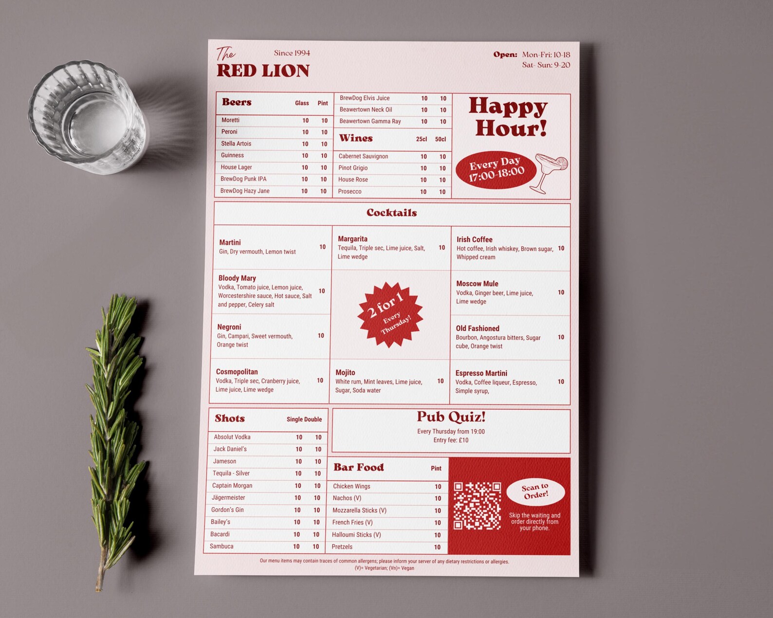 Pub Menu Template, Pub, Cocktail and Drink Menu, A4 Portrait, Fully ...
