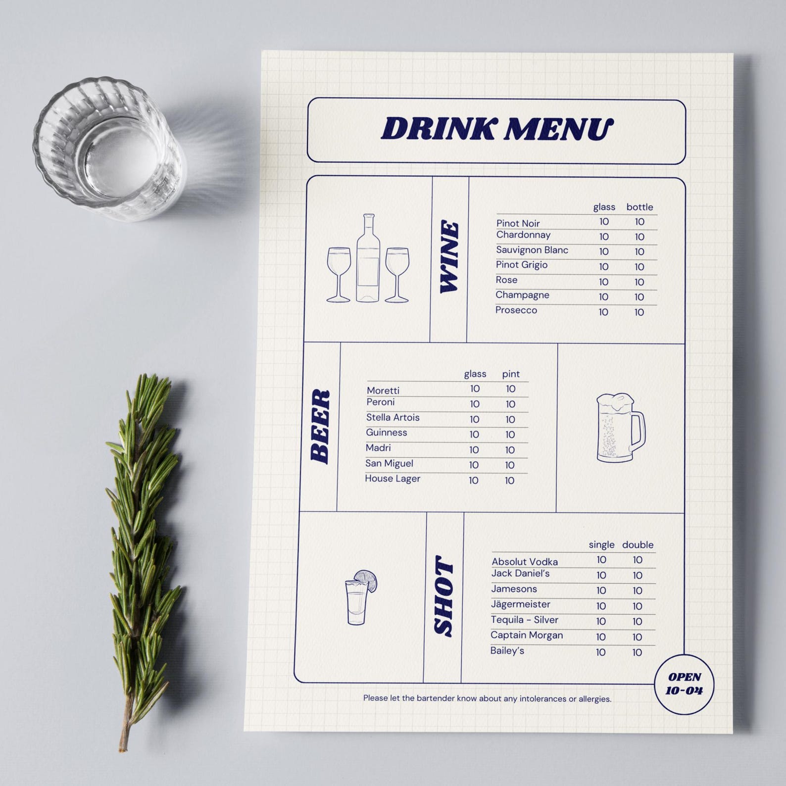 Drink Menu Template, Pub, Bar, Cocktail and Drink Menu, A4 Portrait ...