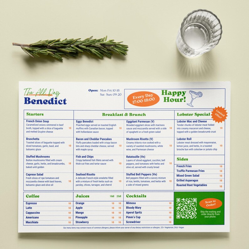 Brunch Restaurant Menu Template, Breakfast and Diner Menu, A4 Landscape ...