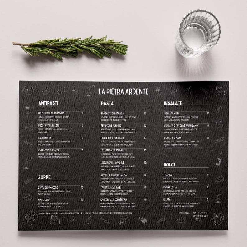 Italian Restaurant Menu Template, Pizzeria and Bistro Menu, A3 ...