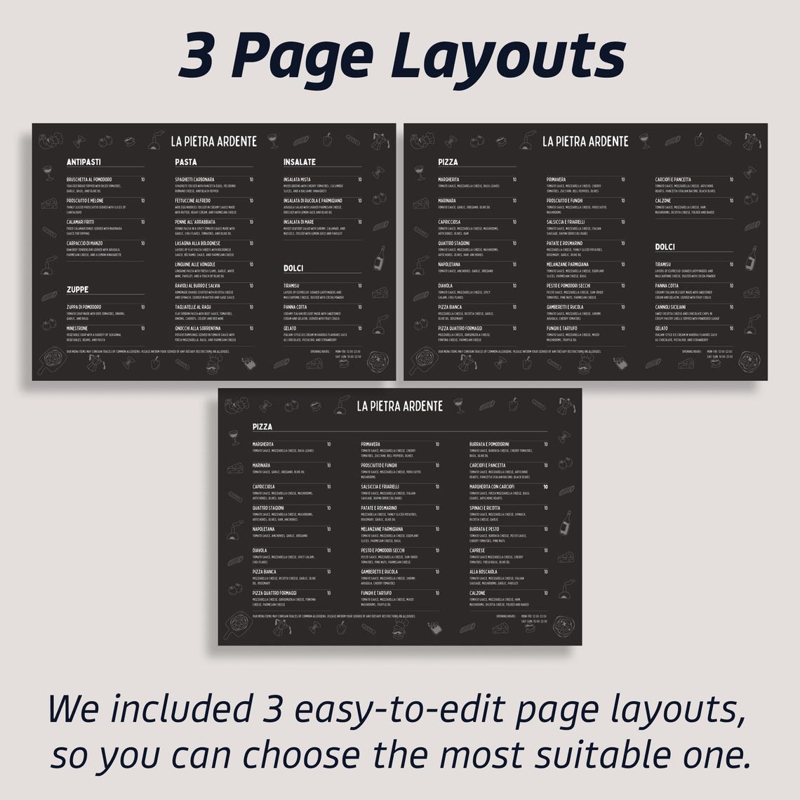 Italian Restaurant Menu Template, Pizzeria and Bistro Menu, A3 ...