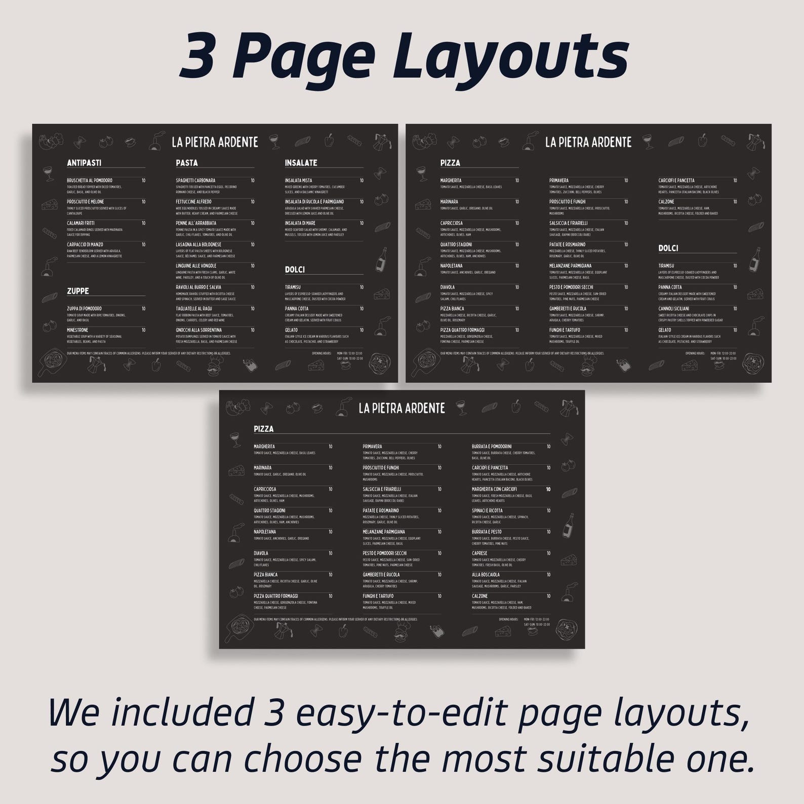Italian Restaurant Menu Template, Pizzeria and Bistro Menu, A3 ...