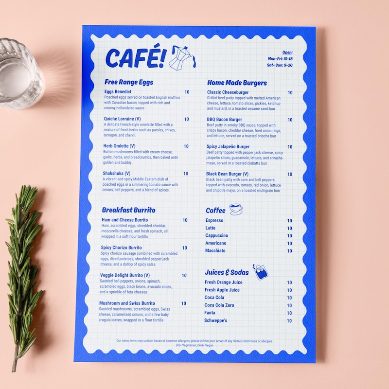Blue Cafe Menu - Etsy
