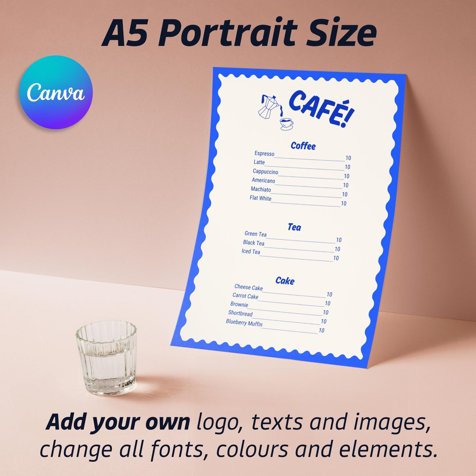 Café Menu Template, Breakfast Restaurant and Bakery Menu, A5 Portrait ...