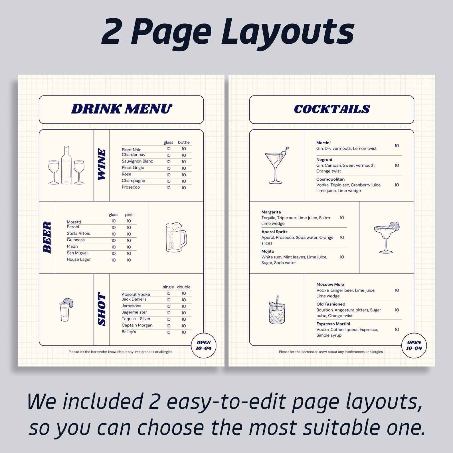 Drink Menu Template, Pub, Bar, Cocktail and Drink Menu, A4 Portrait ...