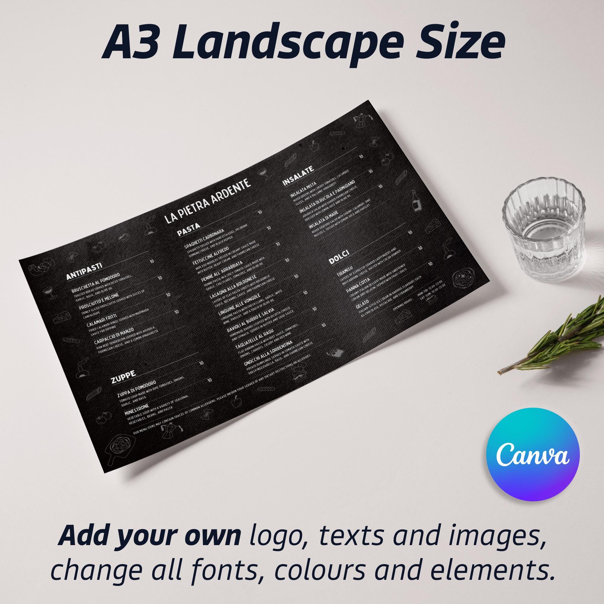 Italian Restaurant Menu Template, Pizzeria and Bistro Menu, A3 ...