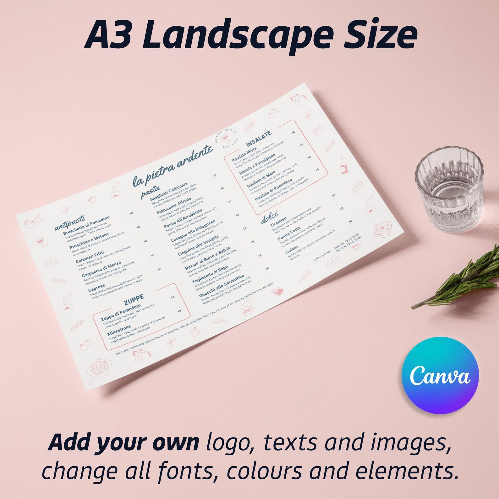 Pizzeria Menu Template, Italian Restaurant and Bistro Menu, A3 ...