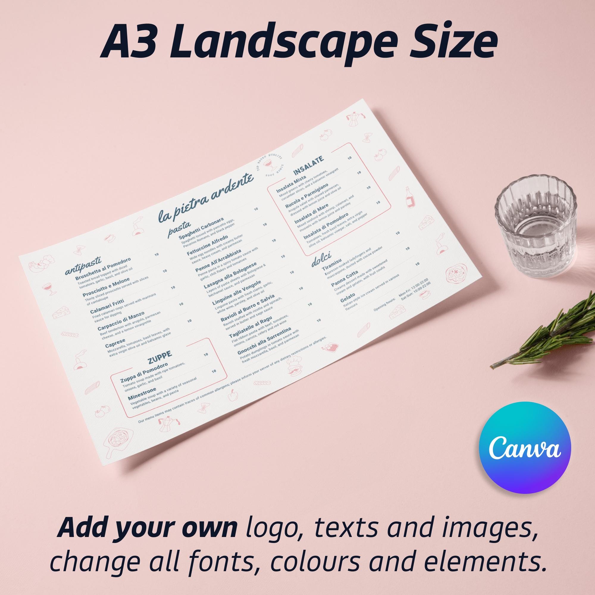 Pizzeria Menu Template, Italian Restaurant and Bistro Menu, A3 ...