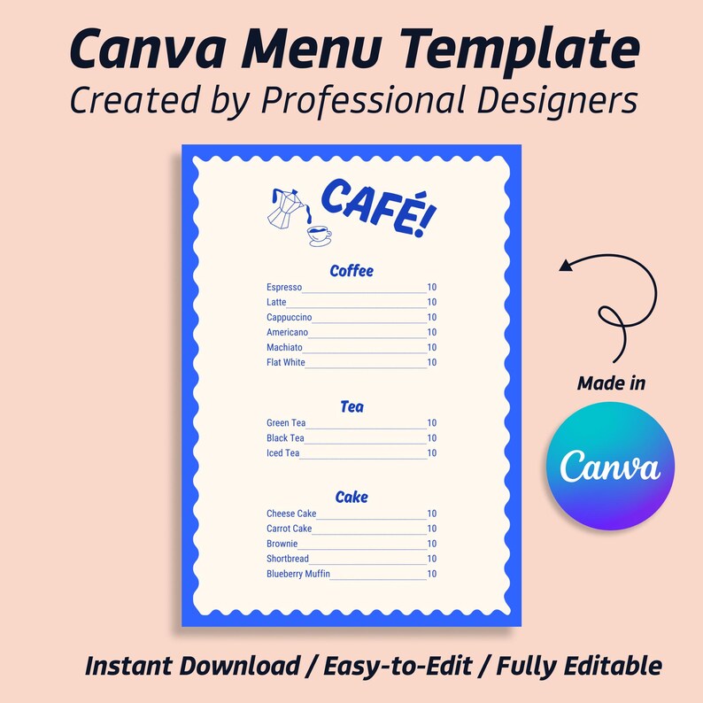 Café Menu Template, Breakfast Restaurant and Bakery Menu, A5 Portrait ...