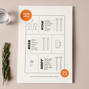 Drink Menu Template, Pub, Bar, Cocktail and Drink Menu, A4 Portrait ...