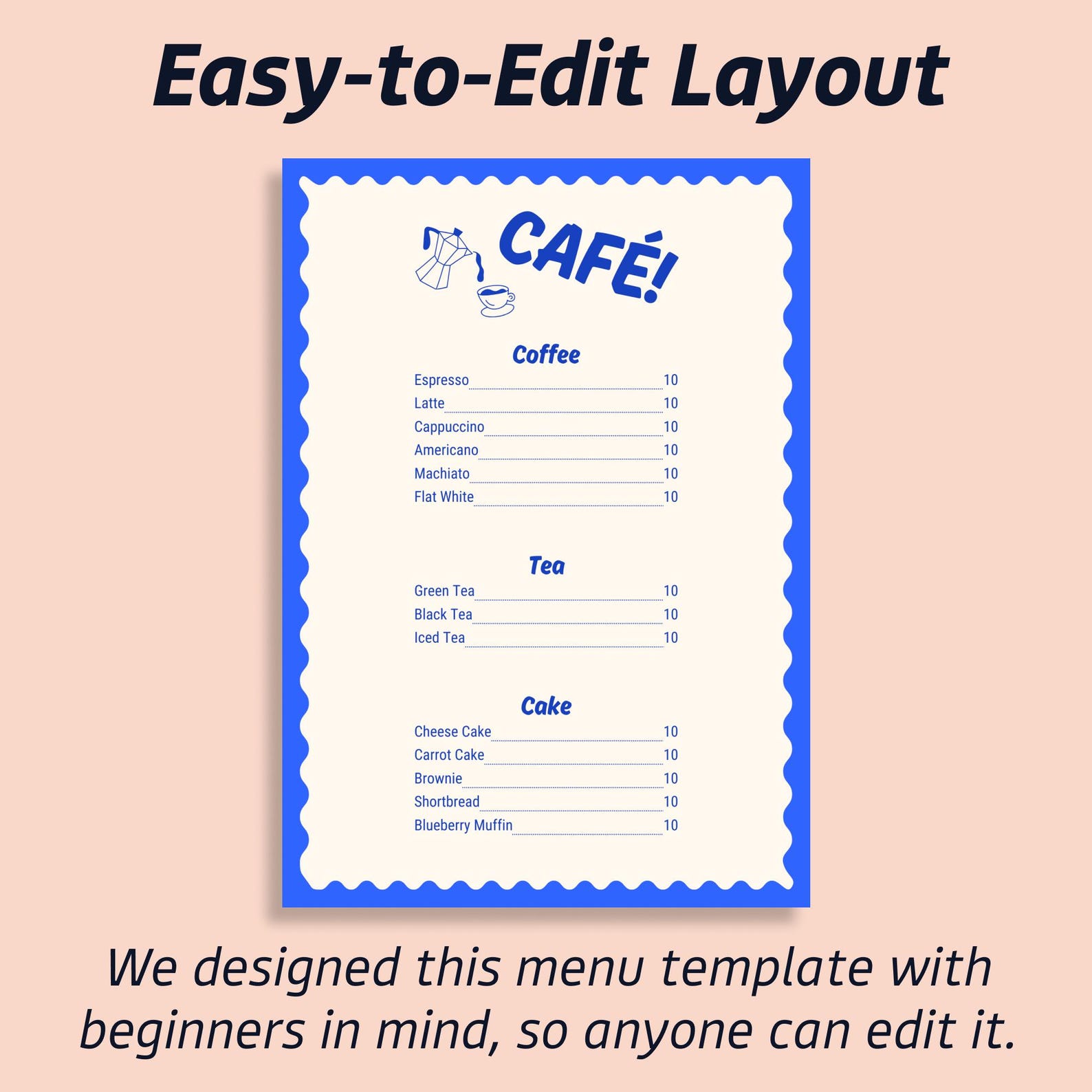 Café Menu Template, Breakfast Restaurant and Bakery Menu, A5 Portrait ...