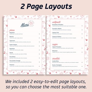 Pizzeria Menu Template, Italian Restaurant and Bistro Menu, A4 Portrait ...