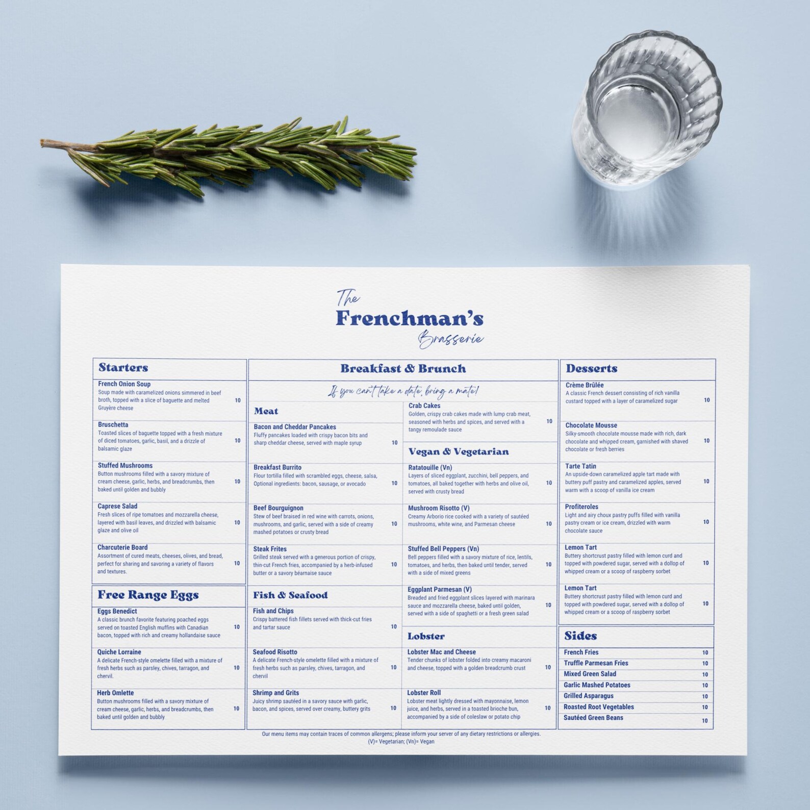Brasserie Menu Template, Diner and Brunch Restaurant Menu, A3 Landscape ...