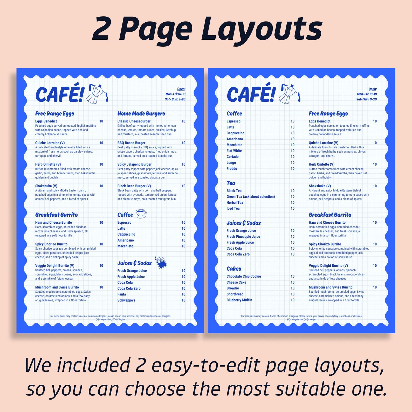 Café Menu Template, Breakfast Restaurant and Bakery Menu, A4 Portrait ...