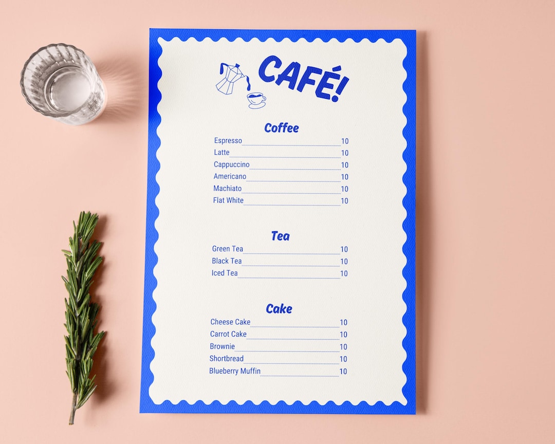 Café Menu Template, Breakfast Restaurant and Bakery Menu, A5 Portrait ...