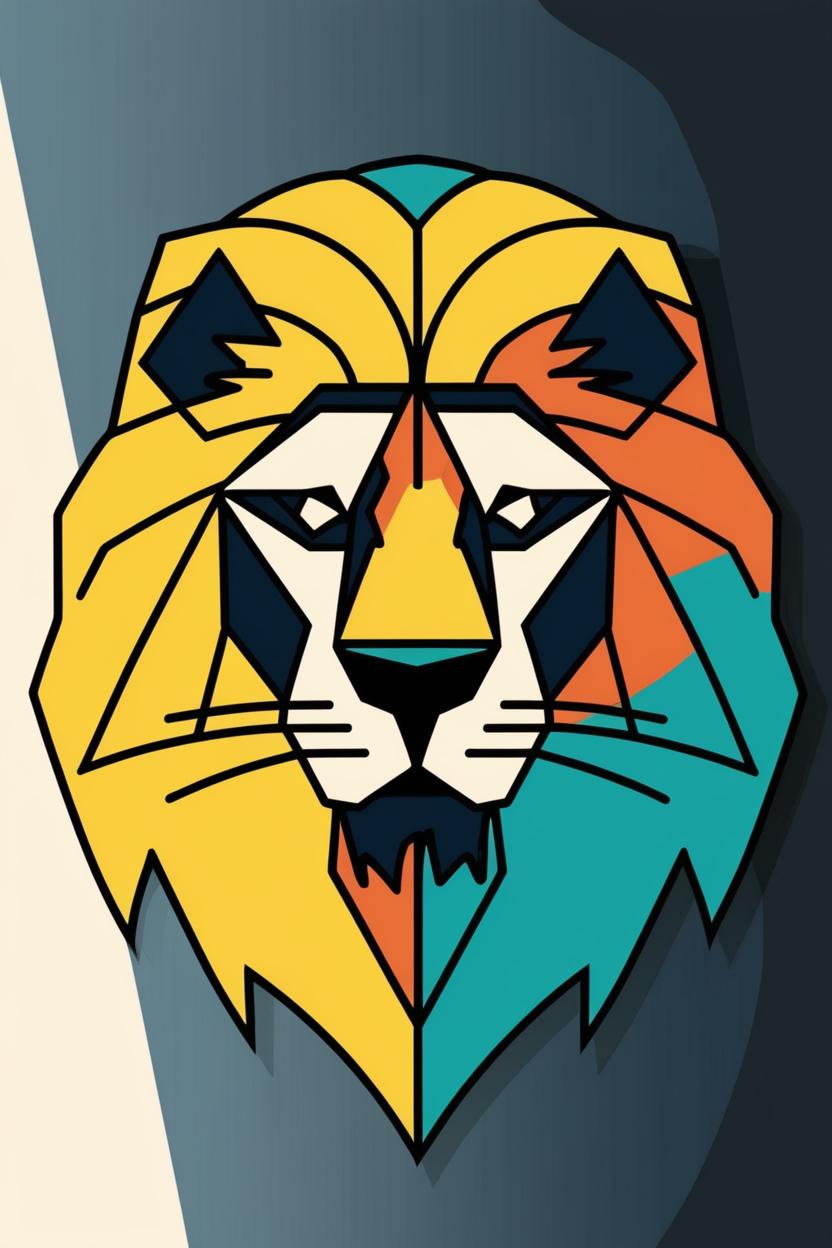 Stylized, Geometric Lion Head With Bold Lines and Vibrant Colors ...