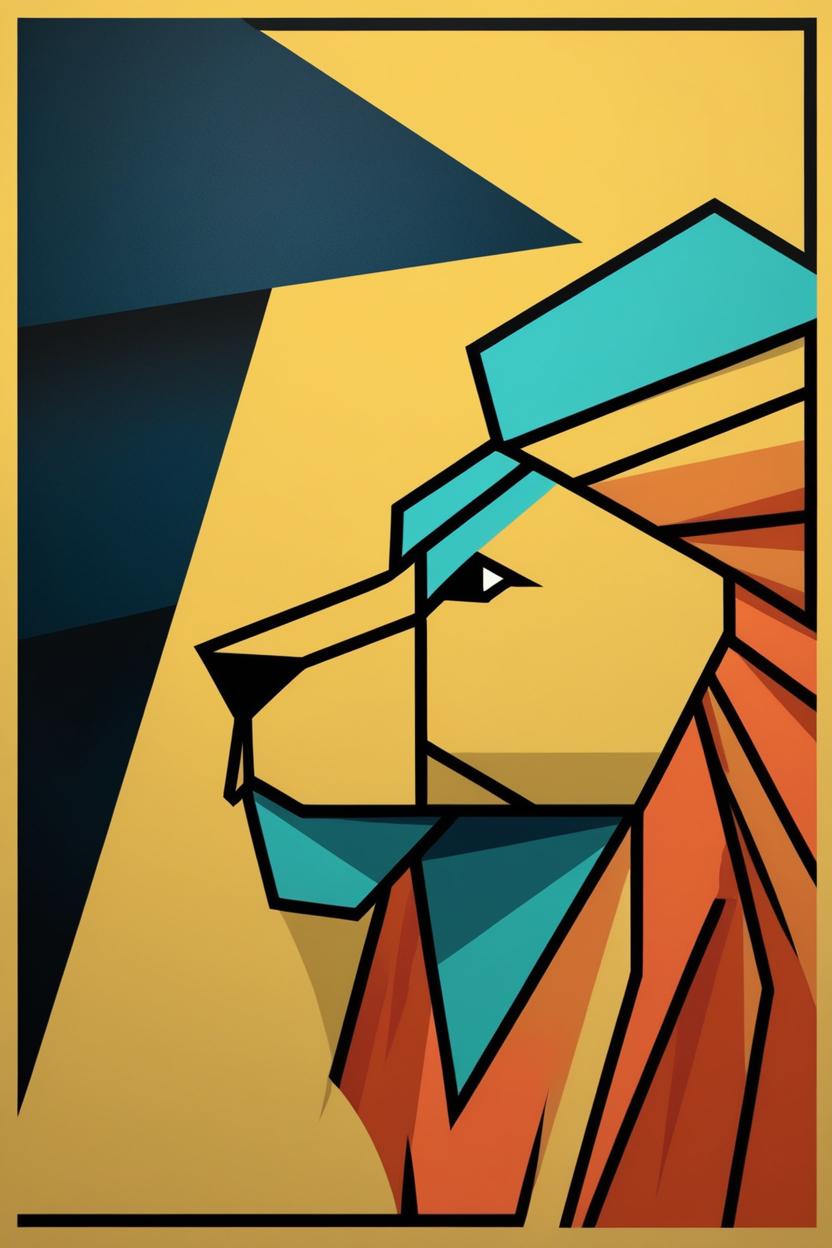 Stylized, Geometric Lion Head With Bold Lines and Vibrant Colors ...