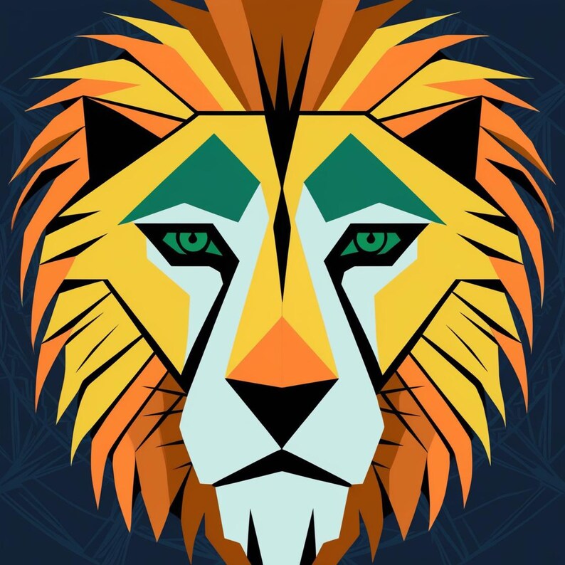 Stylized, Geometric Lion Head With Bold Lines and Vibrant Colors ...