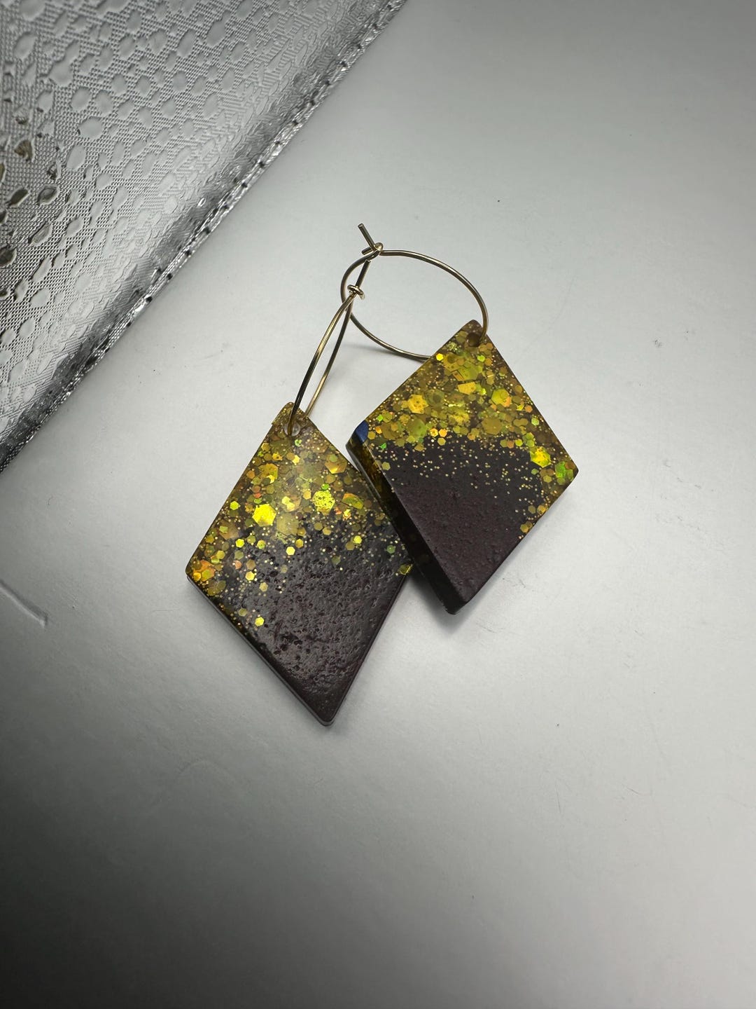 Maroon and Colorful Gold Flake Diamond Shaped Earrings - Etsy