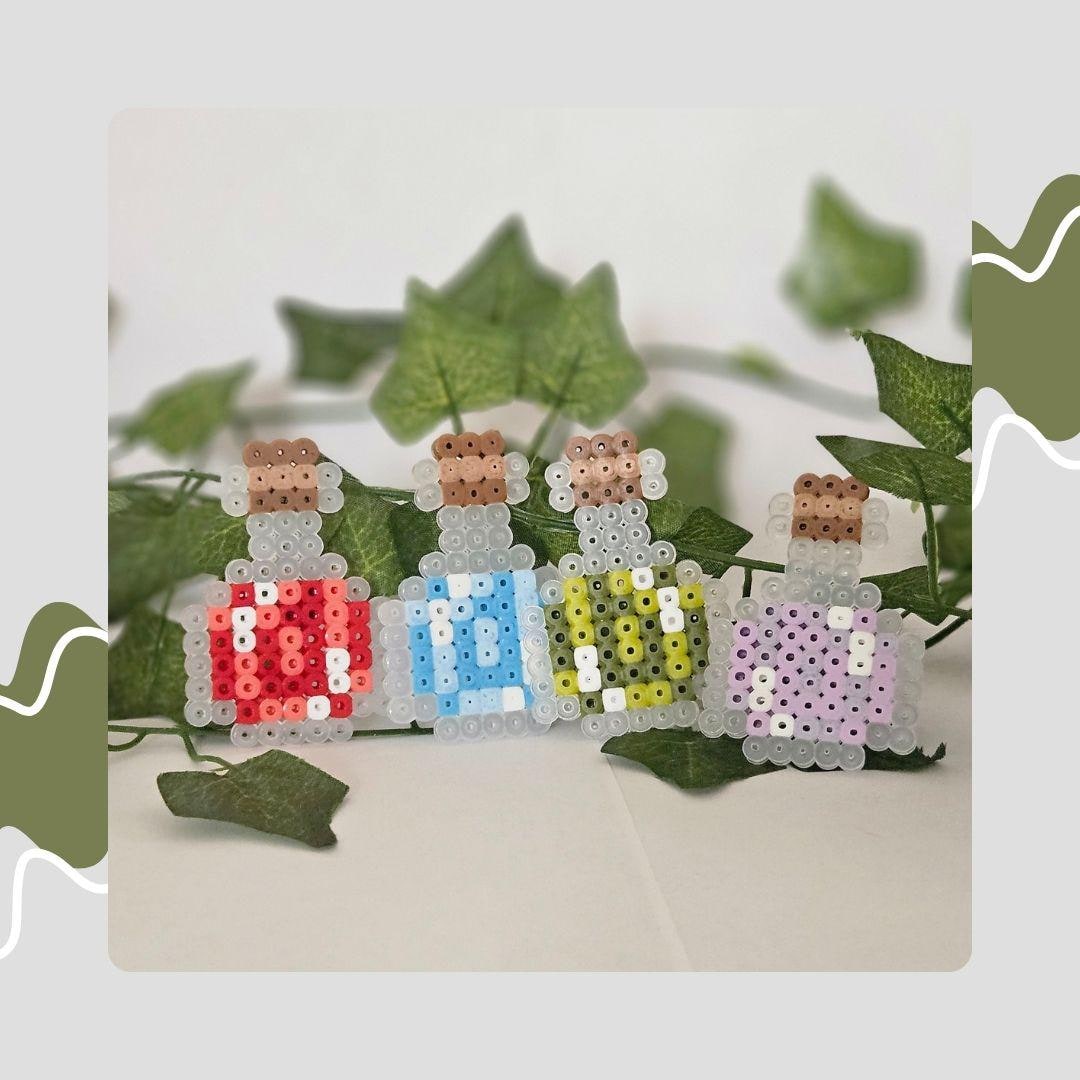 Small Potion Bottles, Red, Blue, Green, Purple Made of Ironing Beads ...