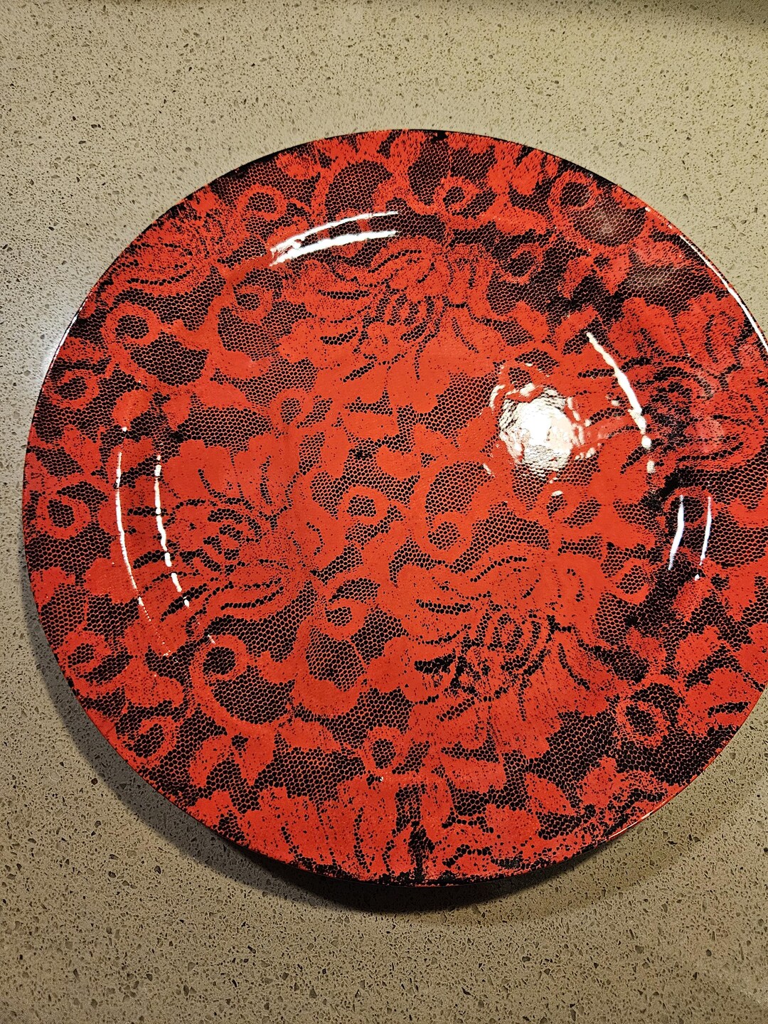 Handpainted Lace Plate: Red Against Black - Etsy