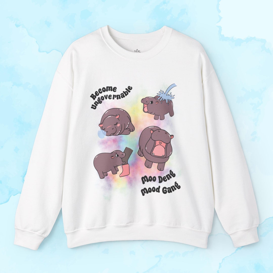 Moo Deng Mood Gang Crewneck Sweatshirt Become Ungovernable Cute Baby ...