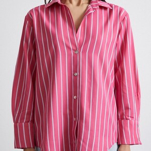 Women's Pink Striped Button-down Shirt – Oversized Long Sleeve Blouse ...