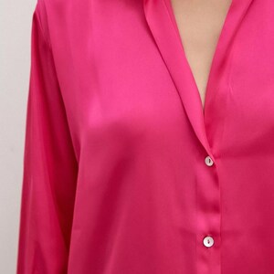 Hot Pink Satin Button-up Shirt: Women's Long Sleeve Blouse - Etsy