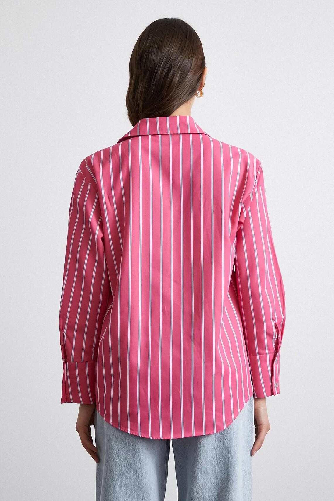 Women's Pink Striped Button-down Shirt – Oversized Long Sleeve Blouse ...