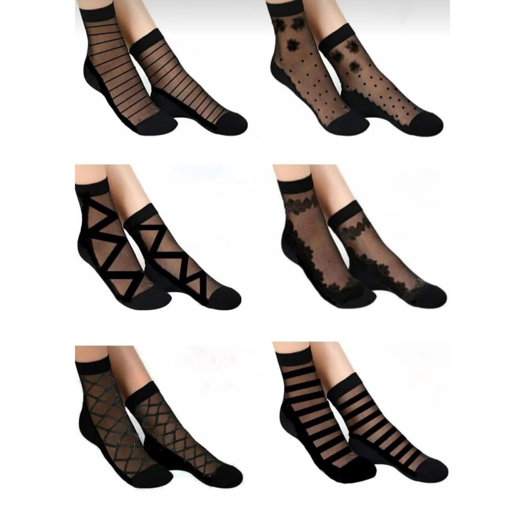 Chic Feet Set of 6 Sheer Mesh Socks With Stylish Patterns - Etsy