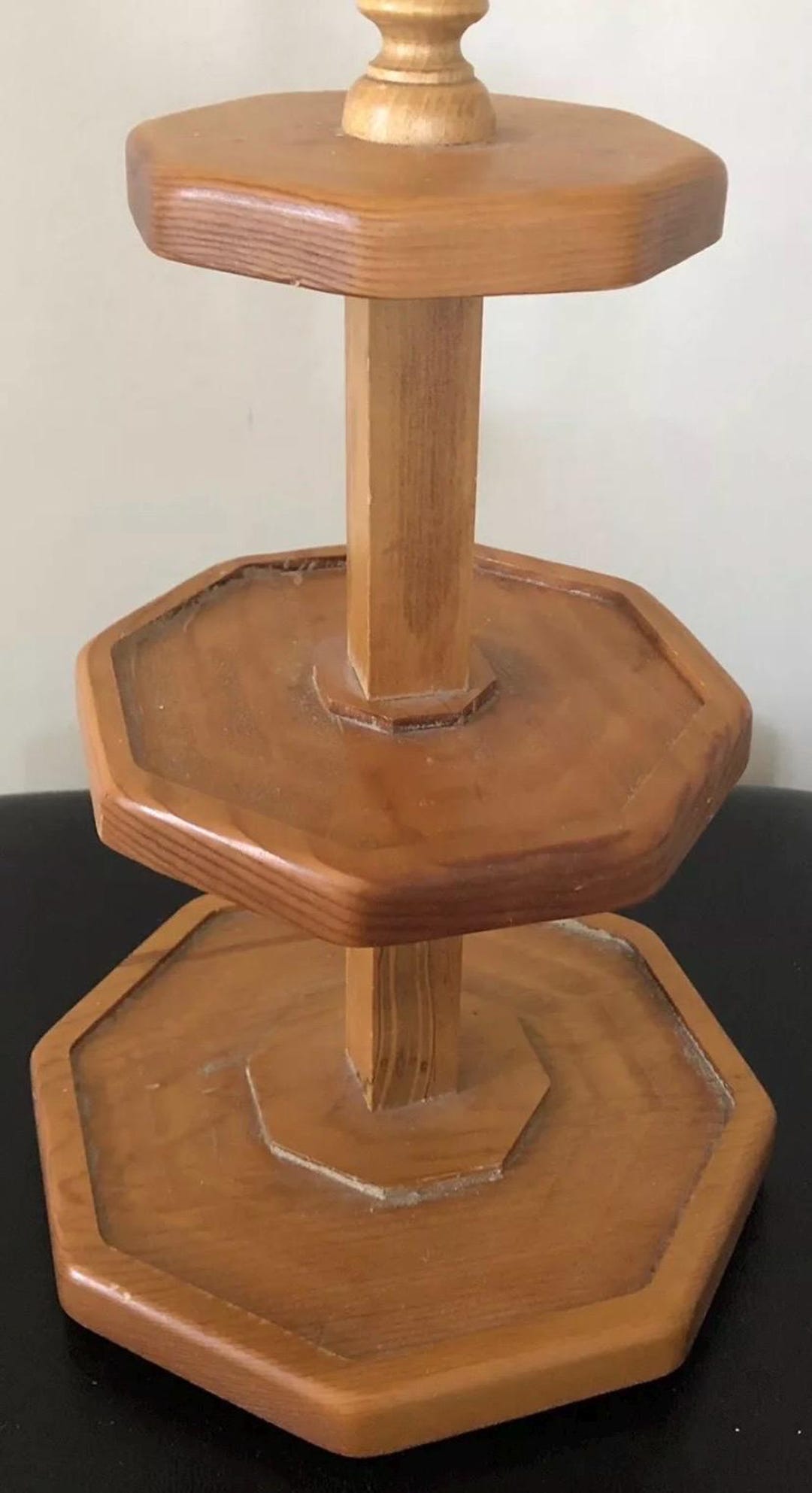 VTG 60s Lazy Susan ~ Tall 14” 3 Tier Solid Wood Maple? ~ Heptagon Shape ...