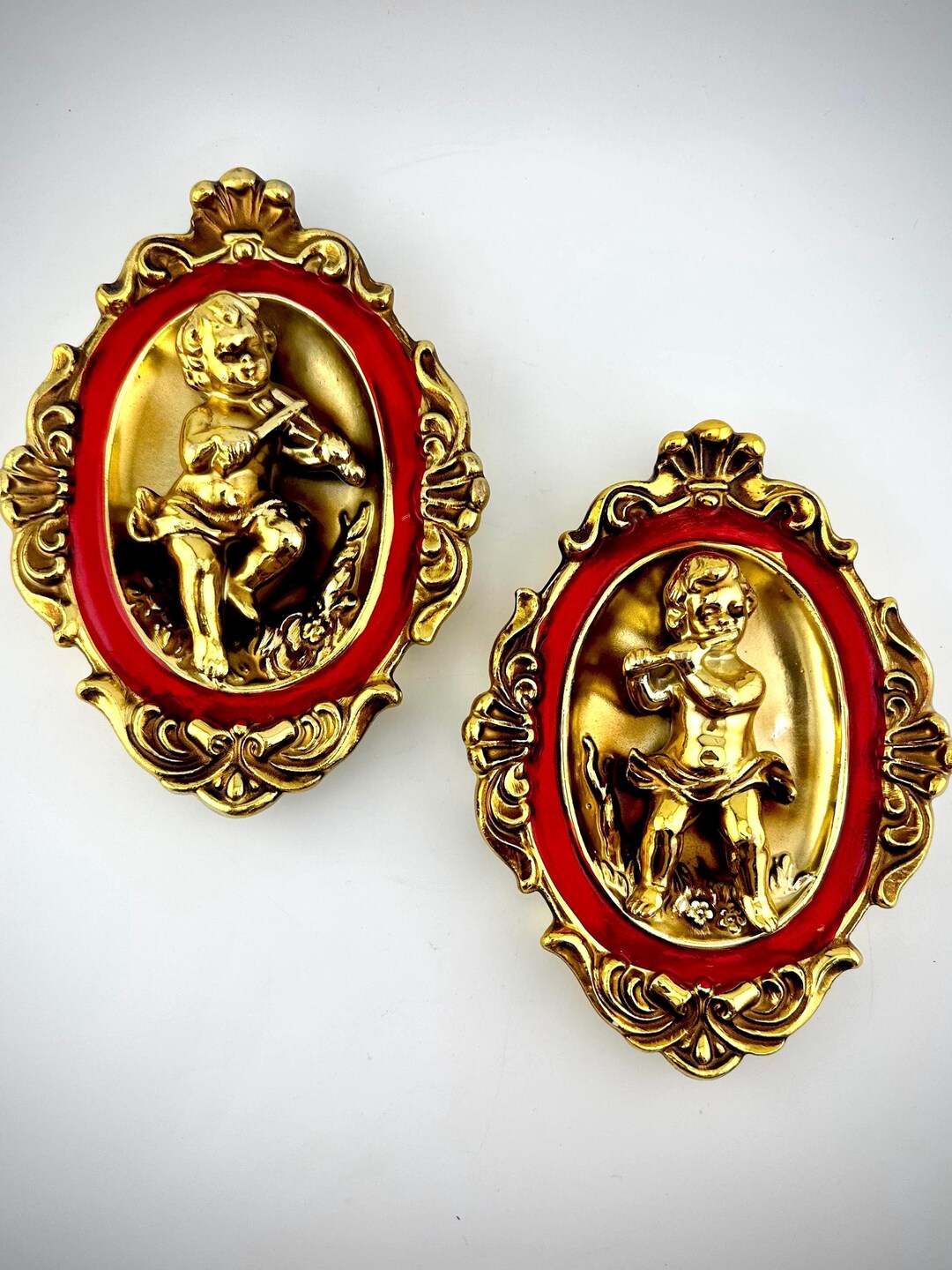 Vintage Lefton Cherub Wall Plaques: Hand-painted Gold Ceramic Set - Etsy