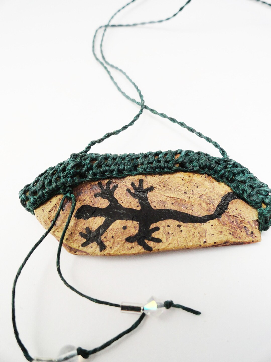 Potsherd Jewelry: Lizard, Fiber Pottery Necklace,brown, Forest Green ...