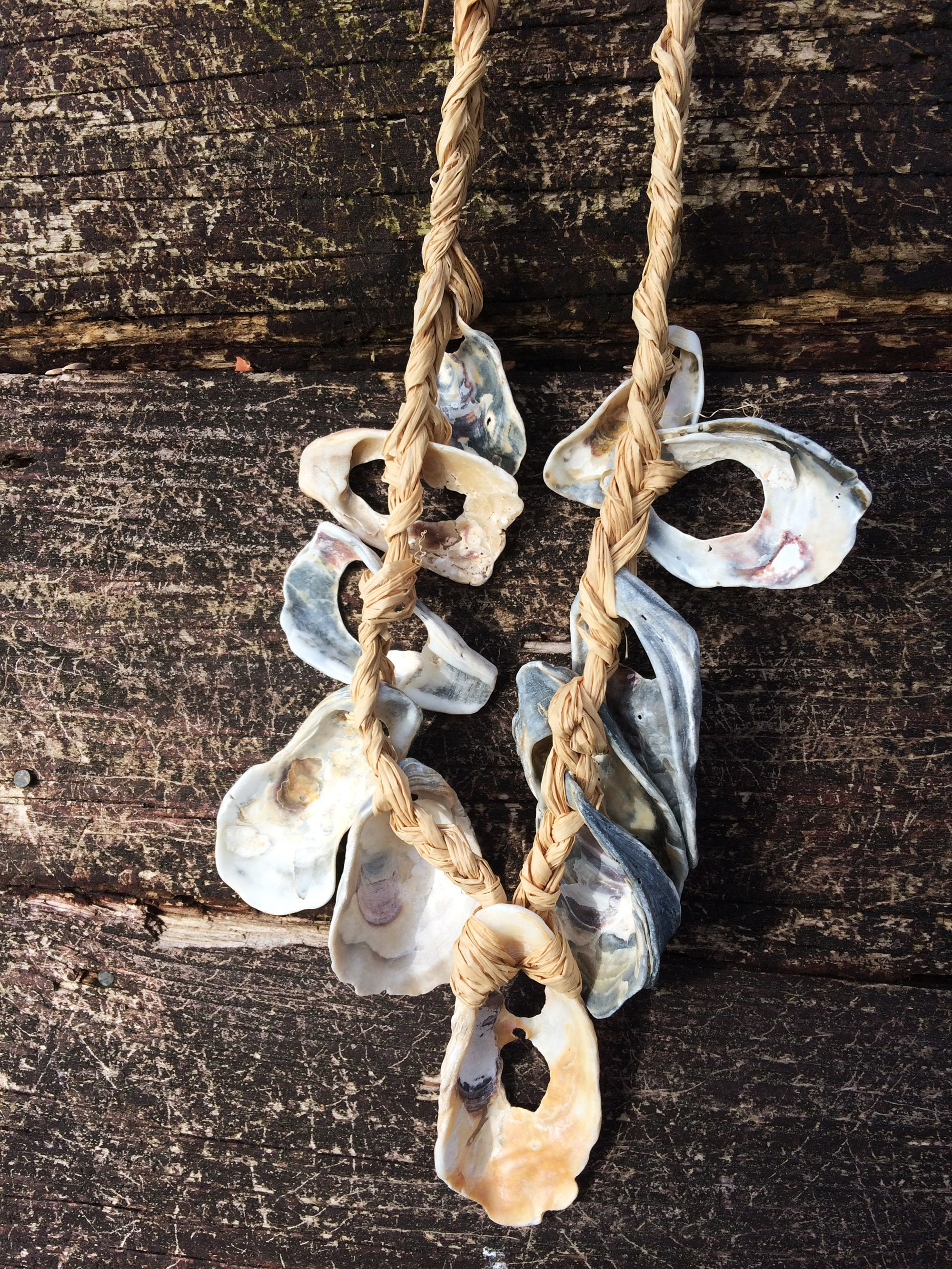 Wild Beach Necklace, Large Shell Lei Style for Luau, Black Cream Shells ...