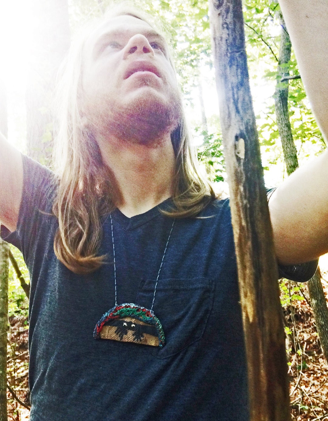 Mask Wearing, Masked Figure Fiber Pottery Necklace, Kilroy Was Here ...