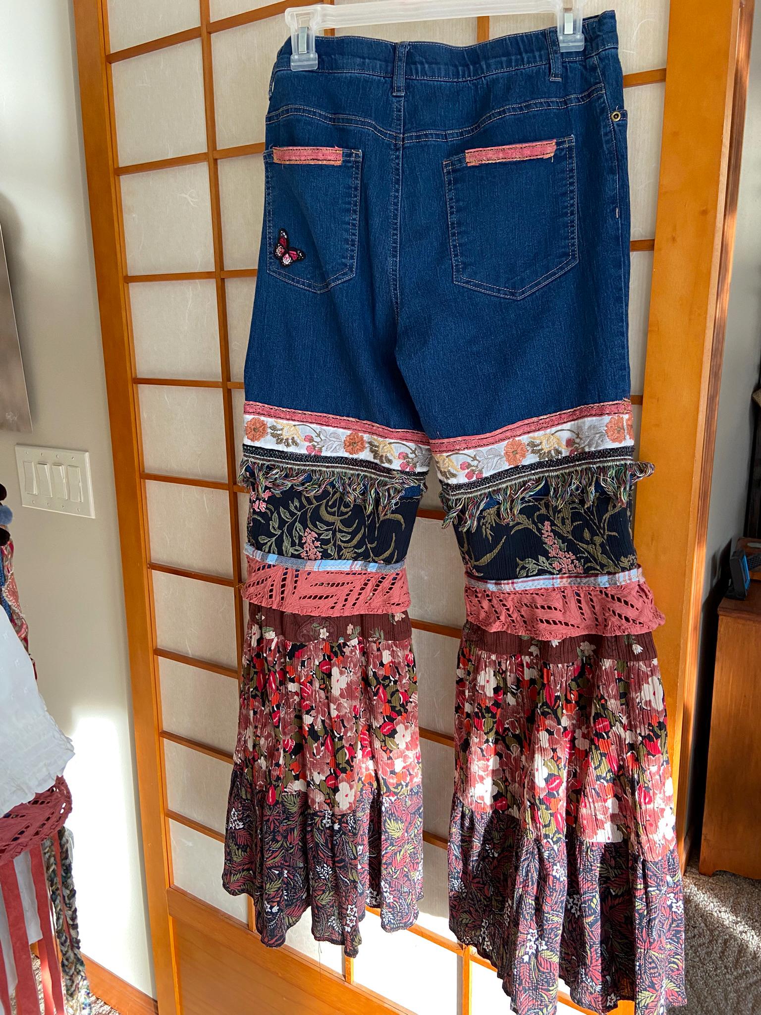 Upcycled Boho Hippie Vibe Jeans With Wide Flounce Hem Size 10 - Etsy