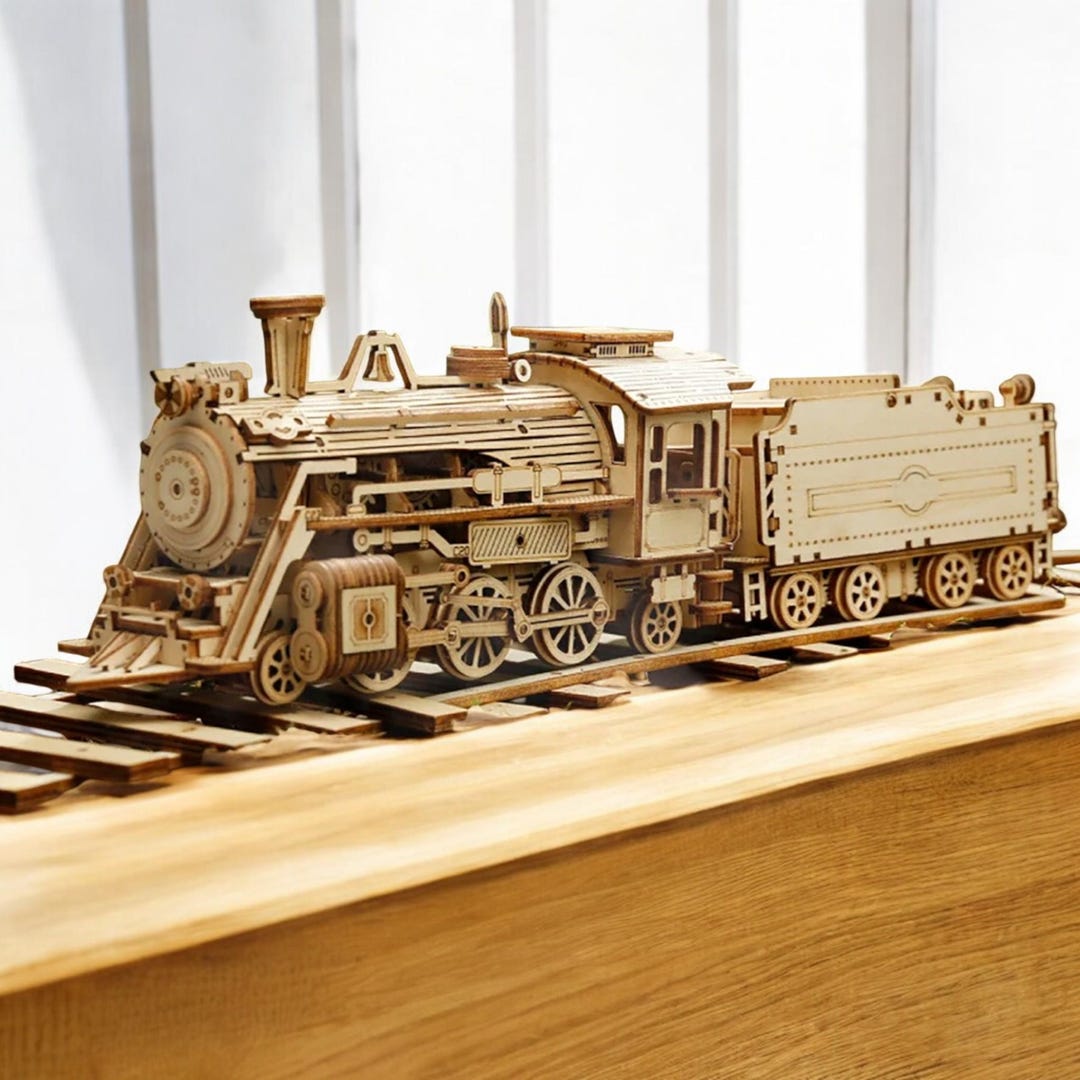 3D Wooden Locomotive Puzzle: DIY Mechanical Model Kit - Etsy