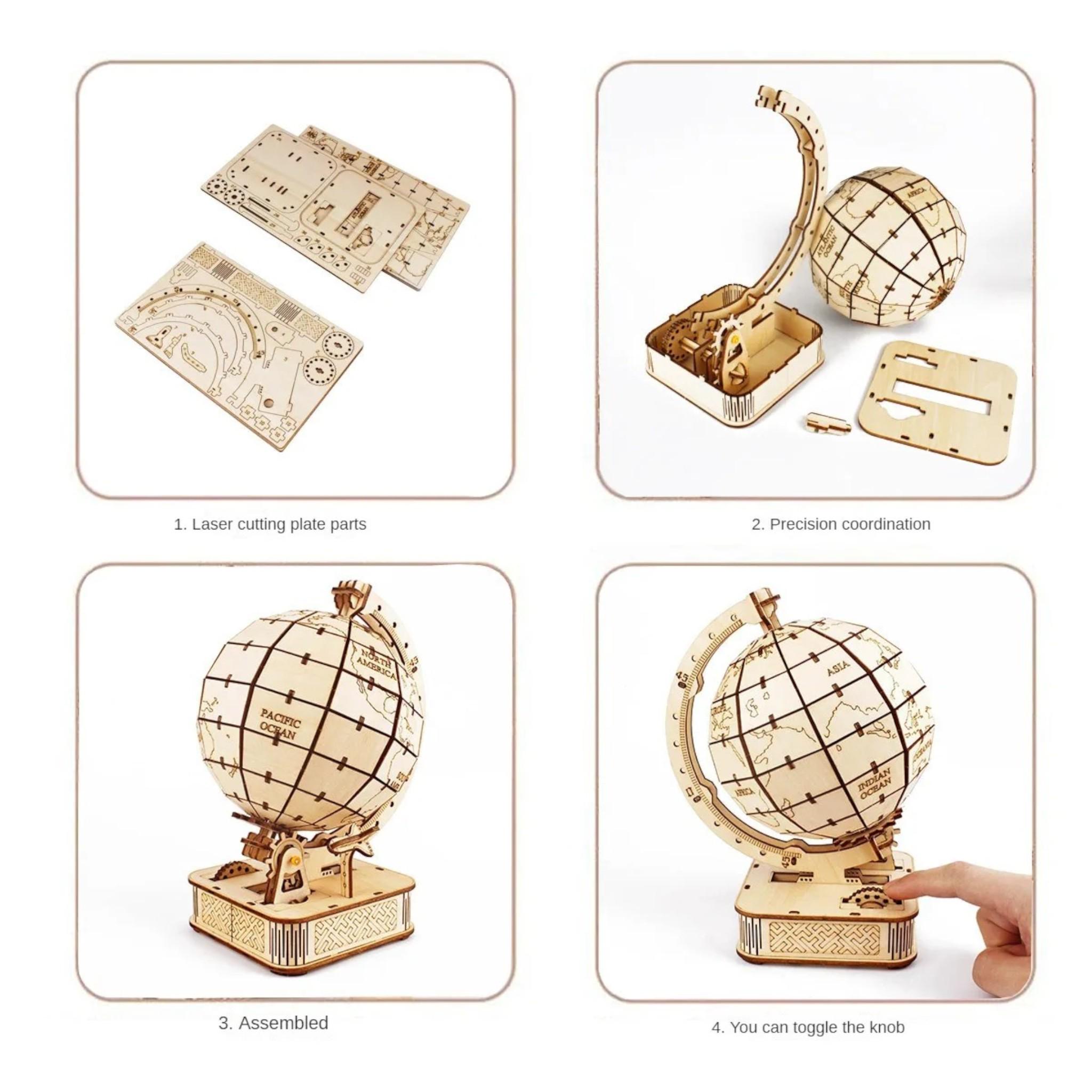 3D Globe Wooden Puzzle Toy – Mechanical Assemble Earth Model Set, DIY ...