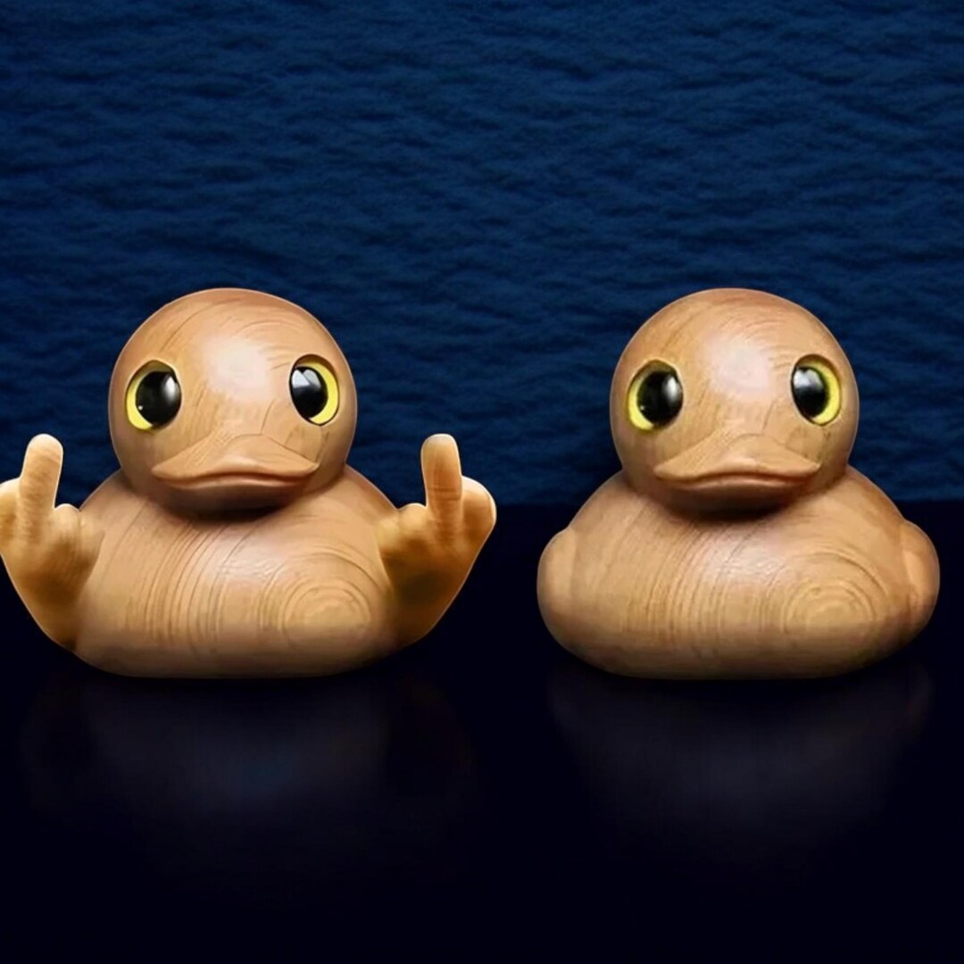 Funny Middle Finger Duck Statue – Handmade Wooden Duck Figurine, Quirky ...