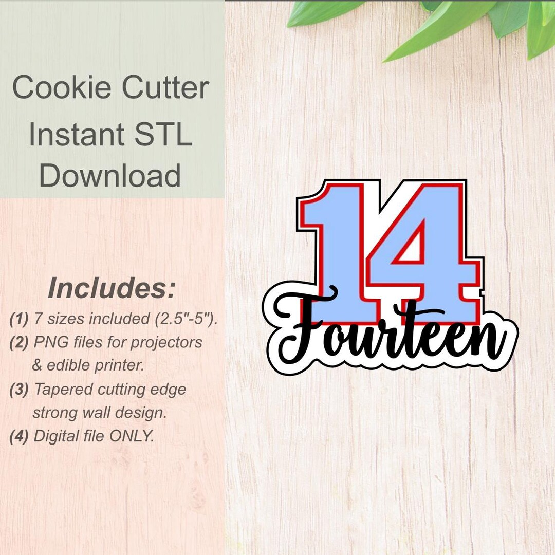 Lettered Number 14 Cookie Cutter-stl Digital File + PNG Image - Etsy