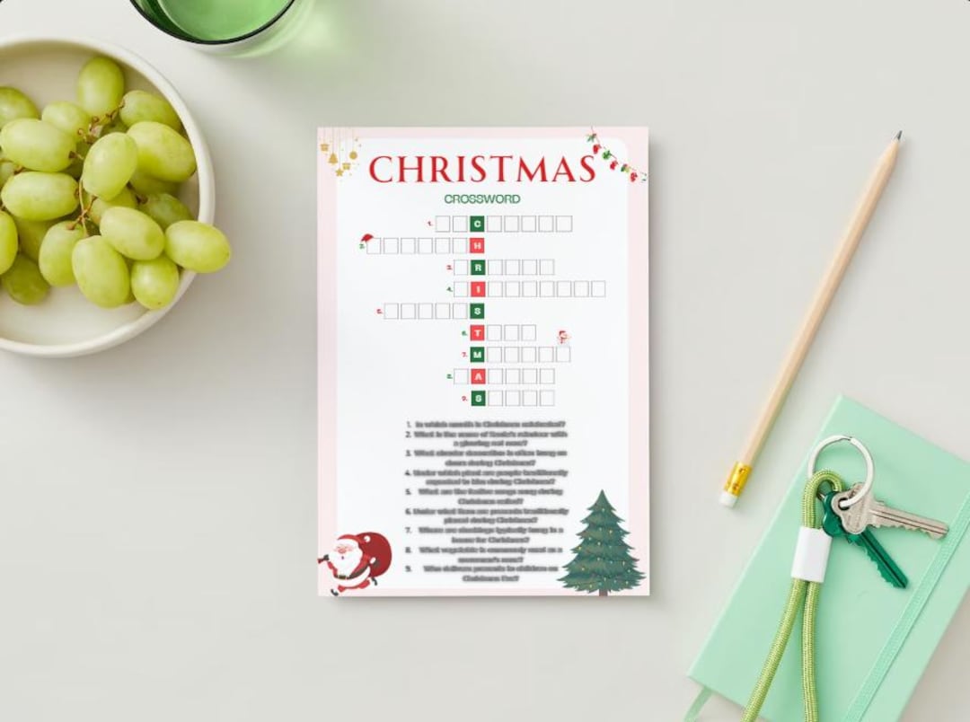 Printable Christmas Themed Crossword Puzzle - Etsy