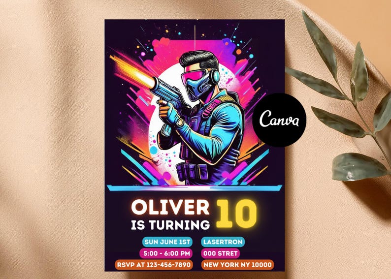 Editable Laser Tag Birthday Invitation Neon Laser Tag Invite Glow Laser ...