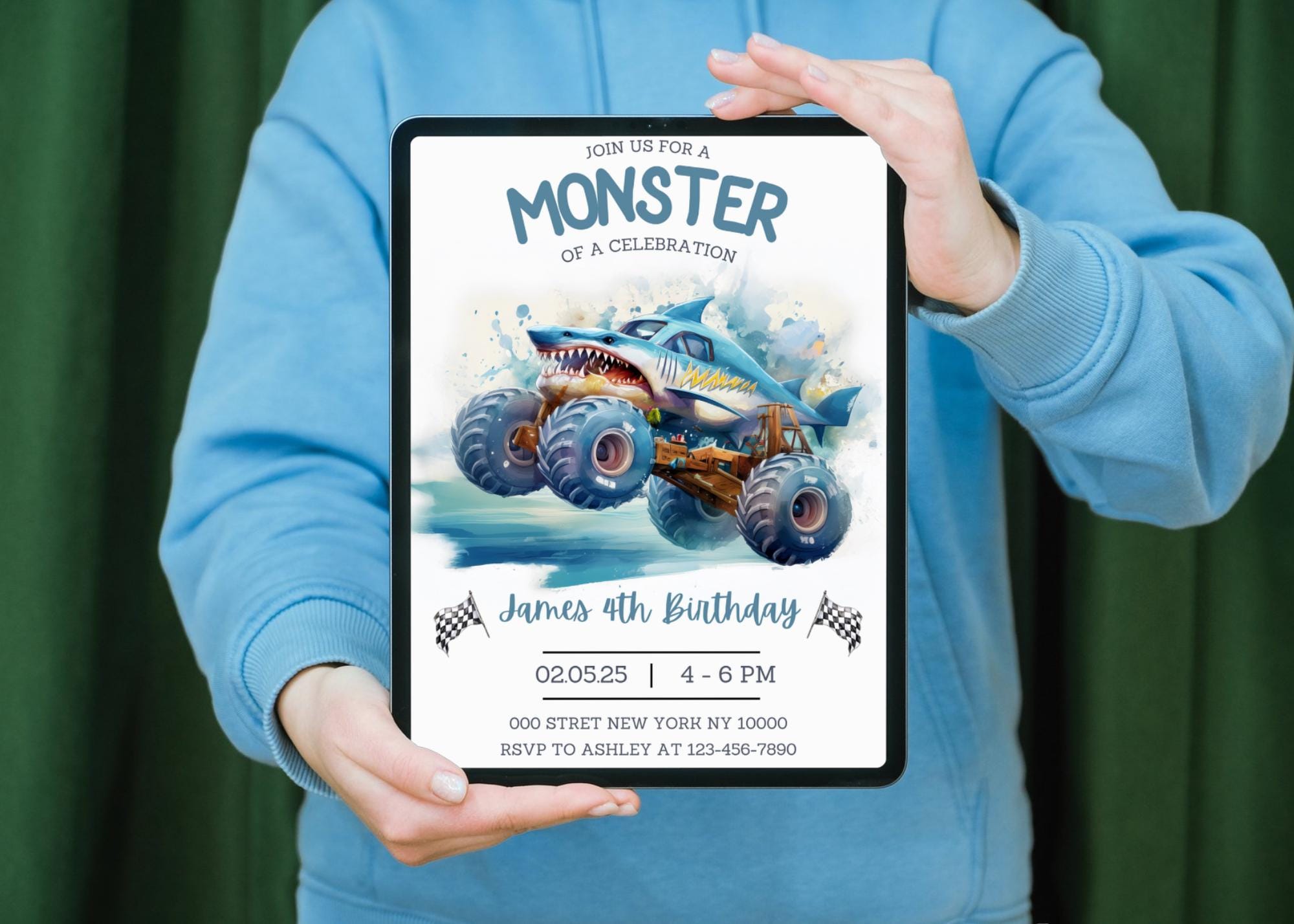 Editable Shark Monster Truck Birthday Invitation Monster Truck Invite ...