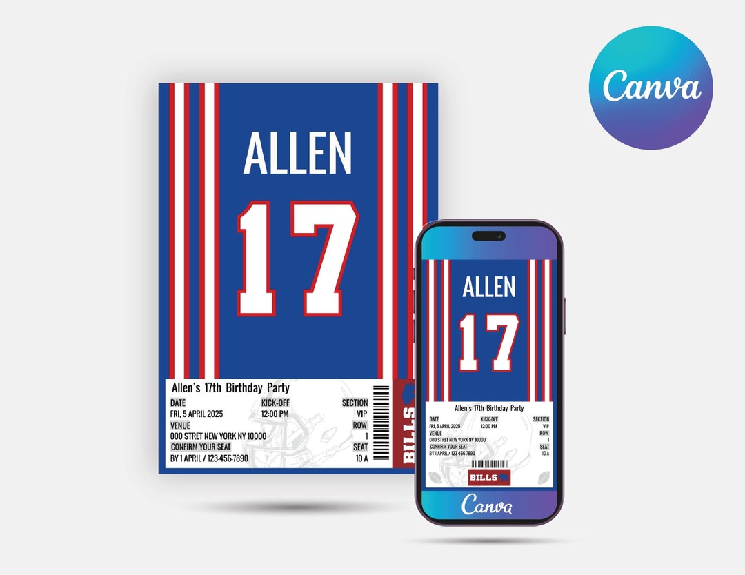 Birthday Invitation | Editable Bills Buffalo Allen Birthday Invitation ...