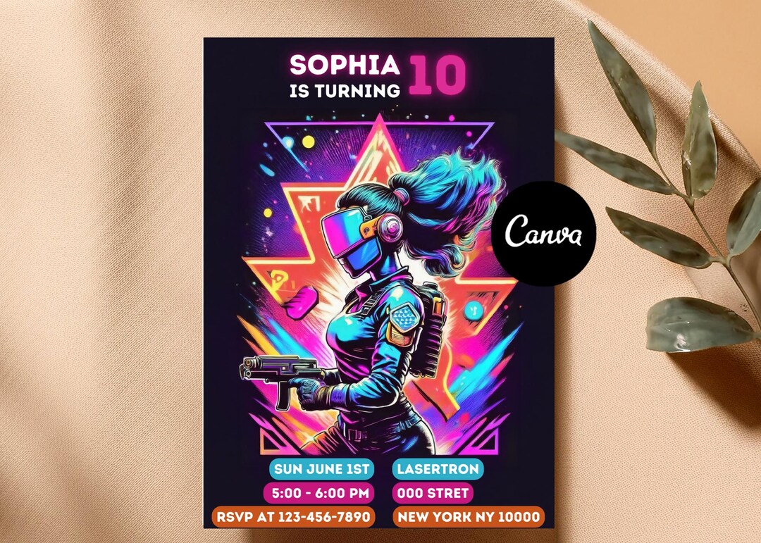 Editable Laser Tag Birthday Invitation, Neon Laser Tag Invite, Glow ...