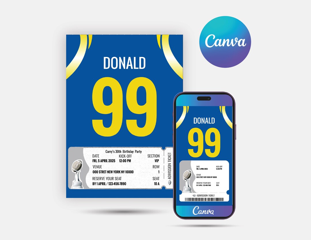 Rams Donald Editable Birthday Invitation Print Canva Digital Template ...