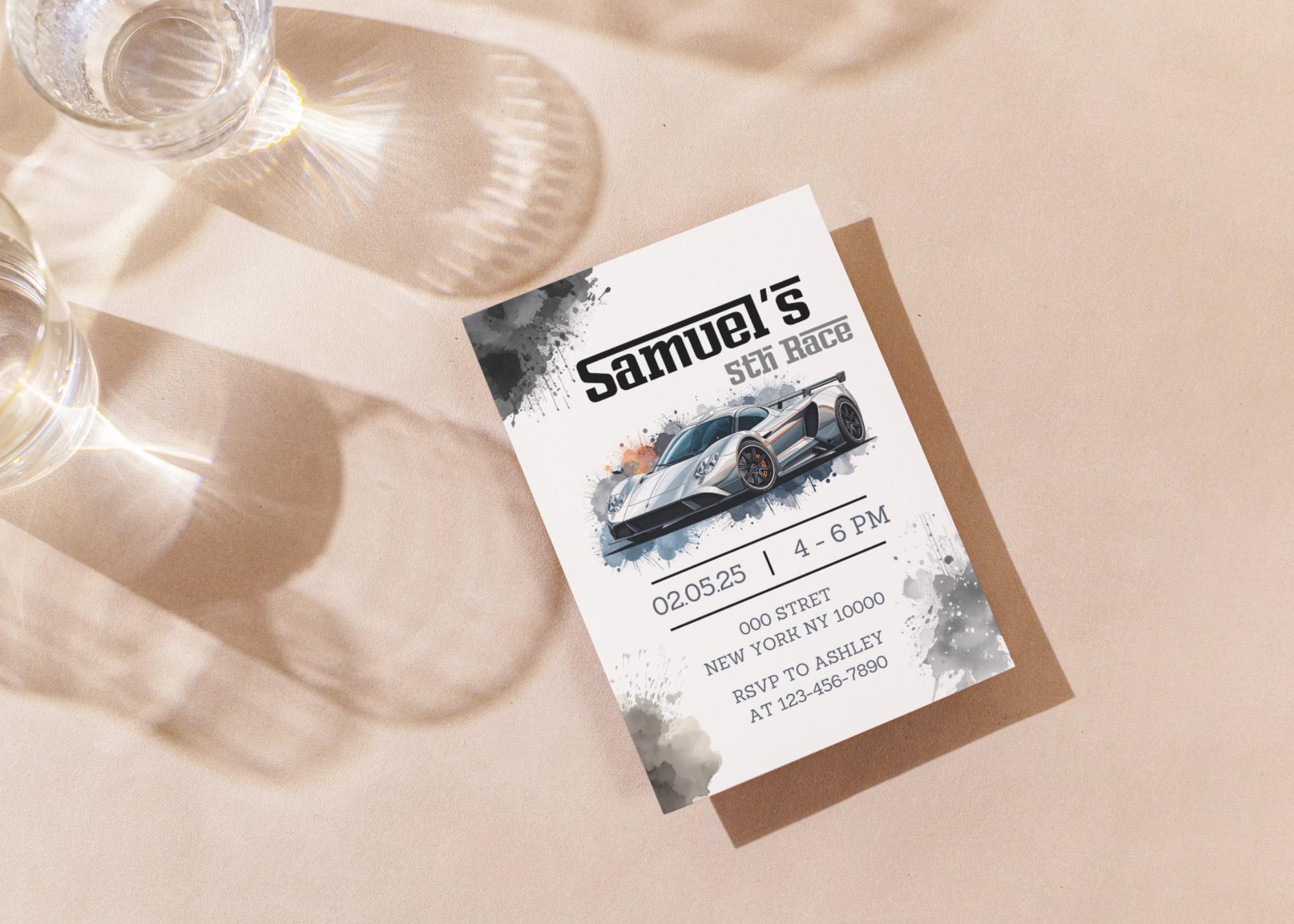 Race Car Invitation Silver Sport Car Birthday Invitation Editable Sport ...
