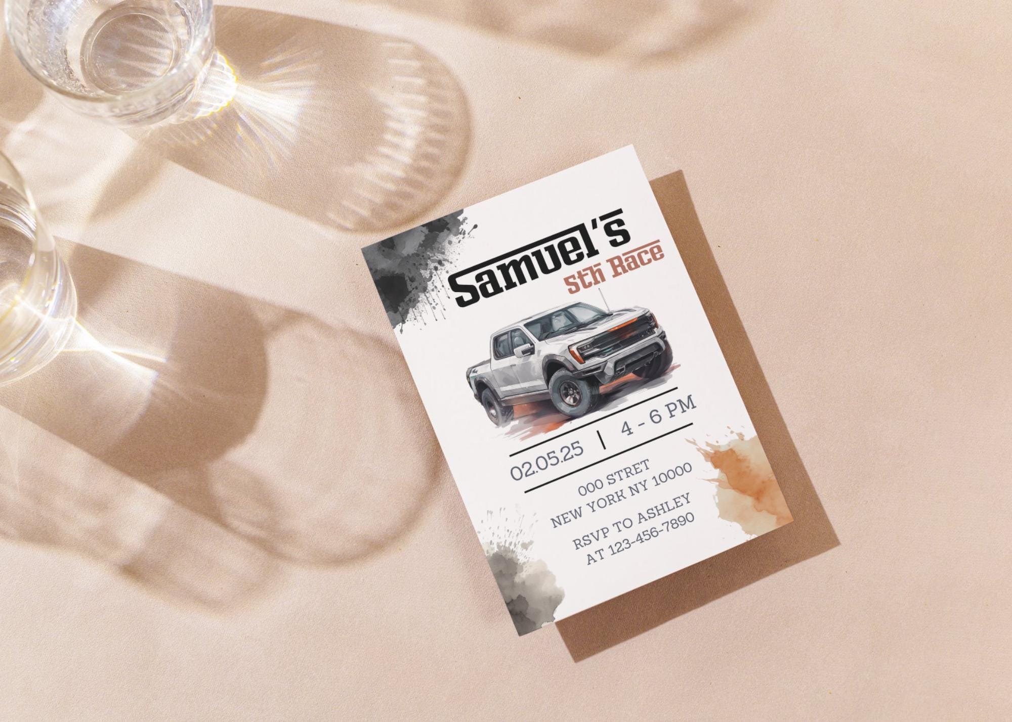 Race Car Invitation Raptor Truck Birthday Invitation Editable Sport Car ...