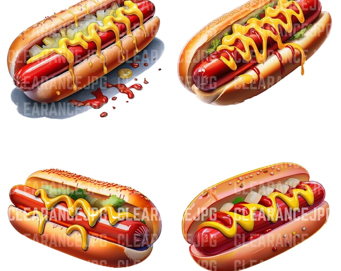 Watercolor Hot Dog Clipart Bundle: Fast Food Art, 10 Watercolor JPG ...