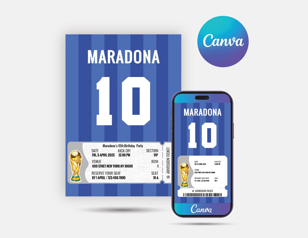 Birthday Invitation | Editable Maradona Argentina Birthday Invitation ...